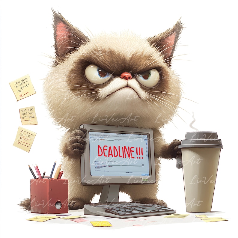 18 Grumpy IT Cat Clipart Set - Funny Programmer and Sysadmin Digital ...
