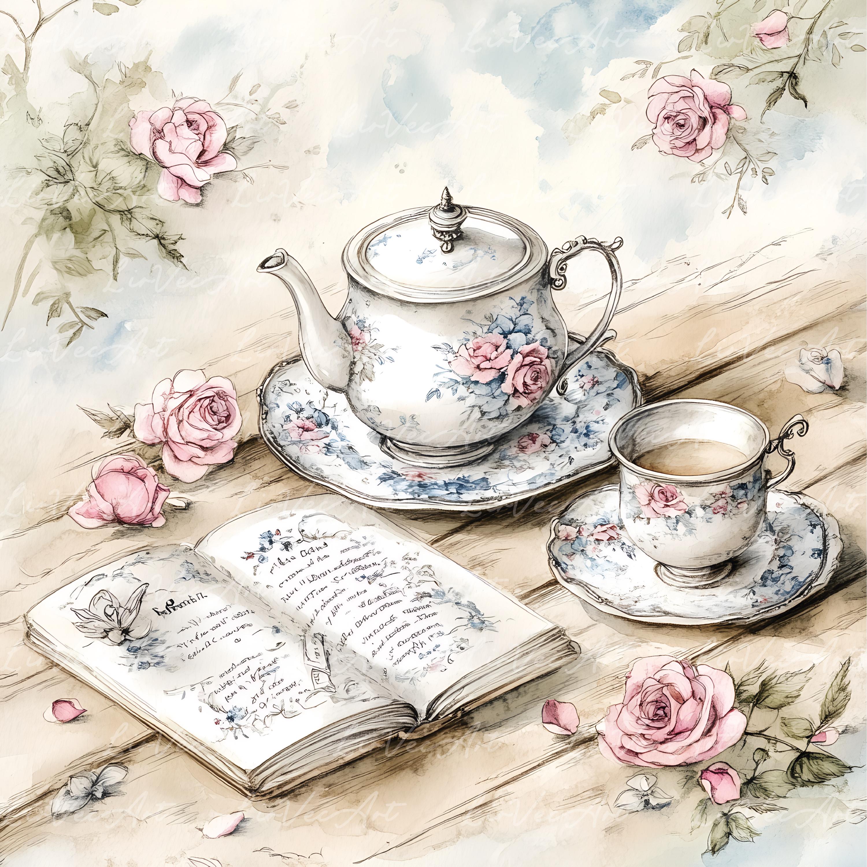Shabby Chic Tea Set Clipart - 20 Watercolor Vintage Illustrations ...