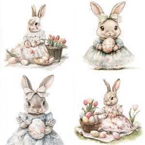 25 Vintage Easter Bunny Clipart Set, Adorable Watercolor Illustrations ...