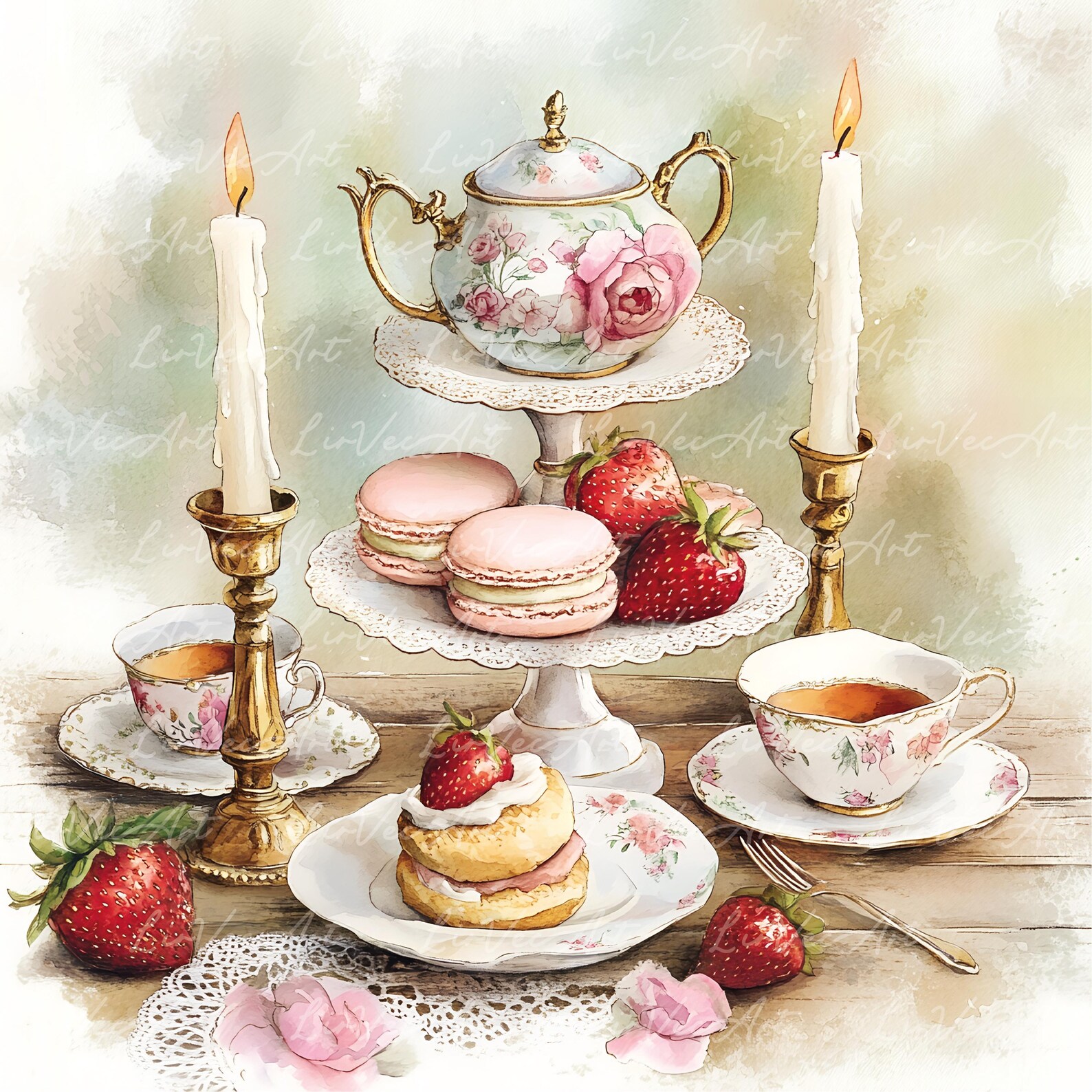 Shabby Chic Tea Set Clipart - 20 Watercolor Vintage Illustrations ...