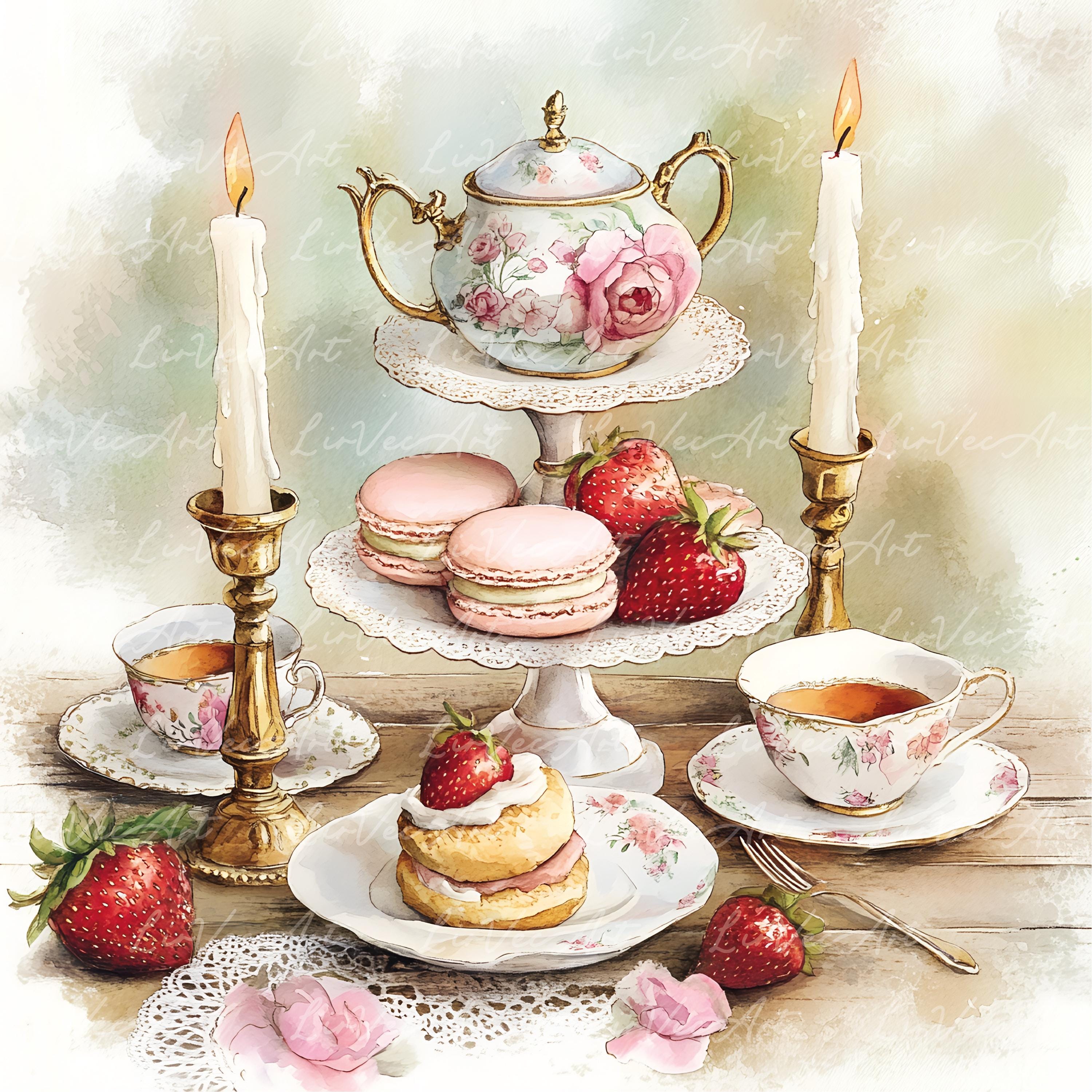 Shabby Chic Tea Set Clipart - 20 Watercolor Vintage Illustrations ...