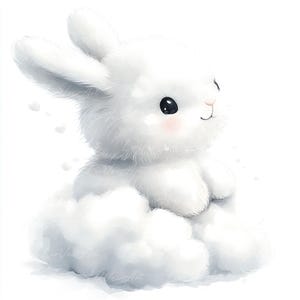 25 Cloud Bunny Clipart, Watercolor Cute Rabbits Made of Clouds and Moon ...