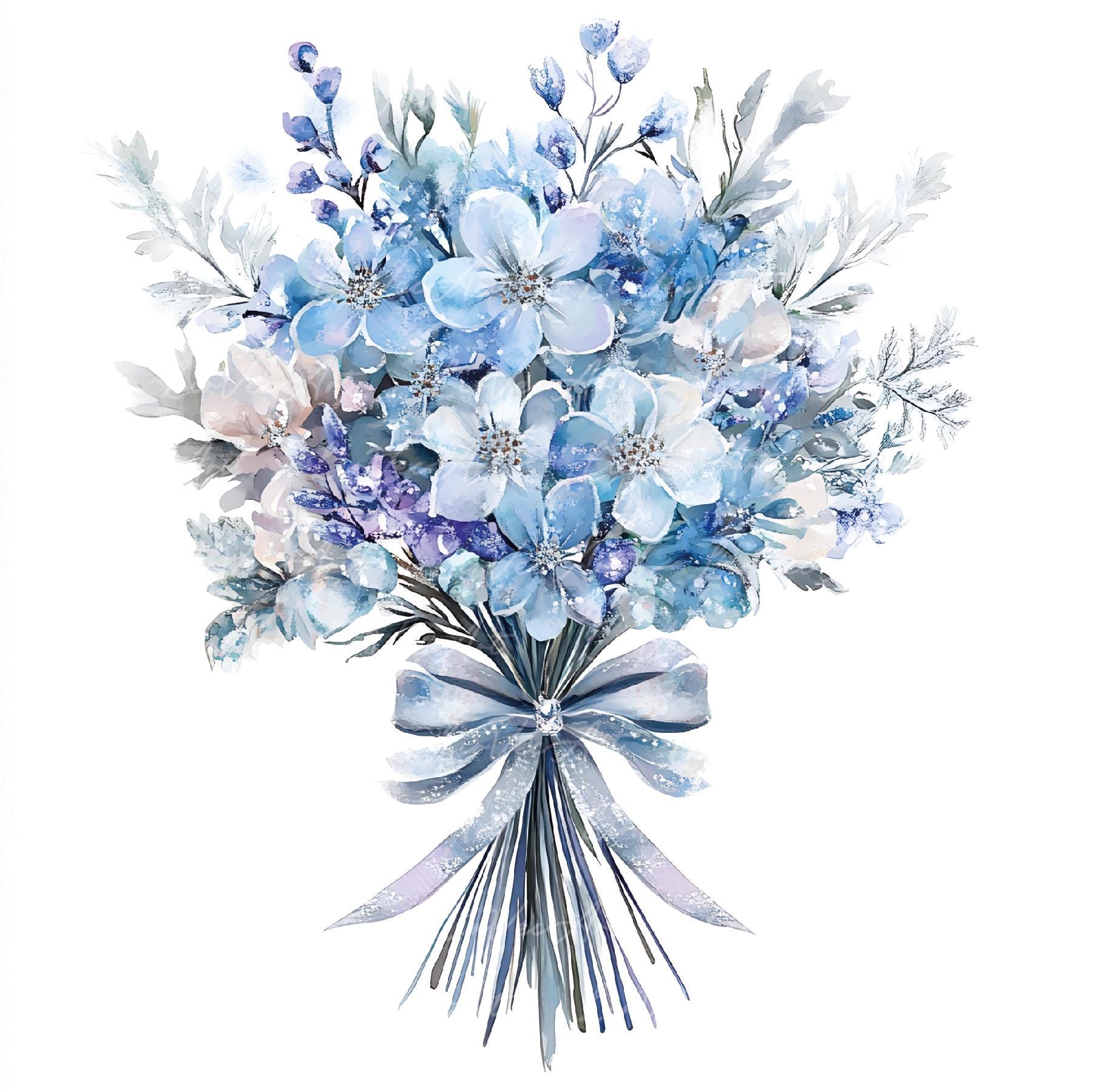 18 Ice Flower Bouquet Clipart Bundle - Watercolor Winter Floral ...
