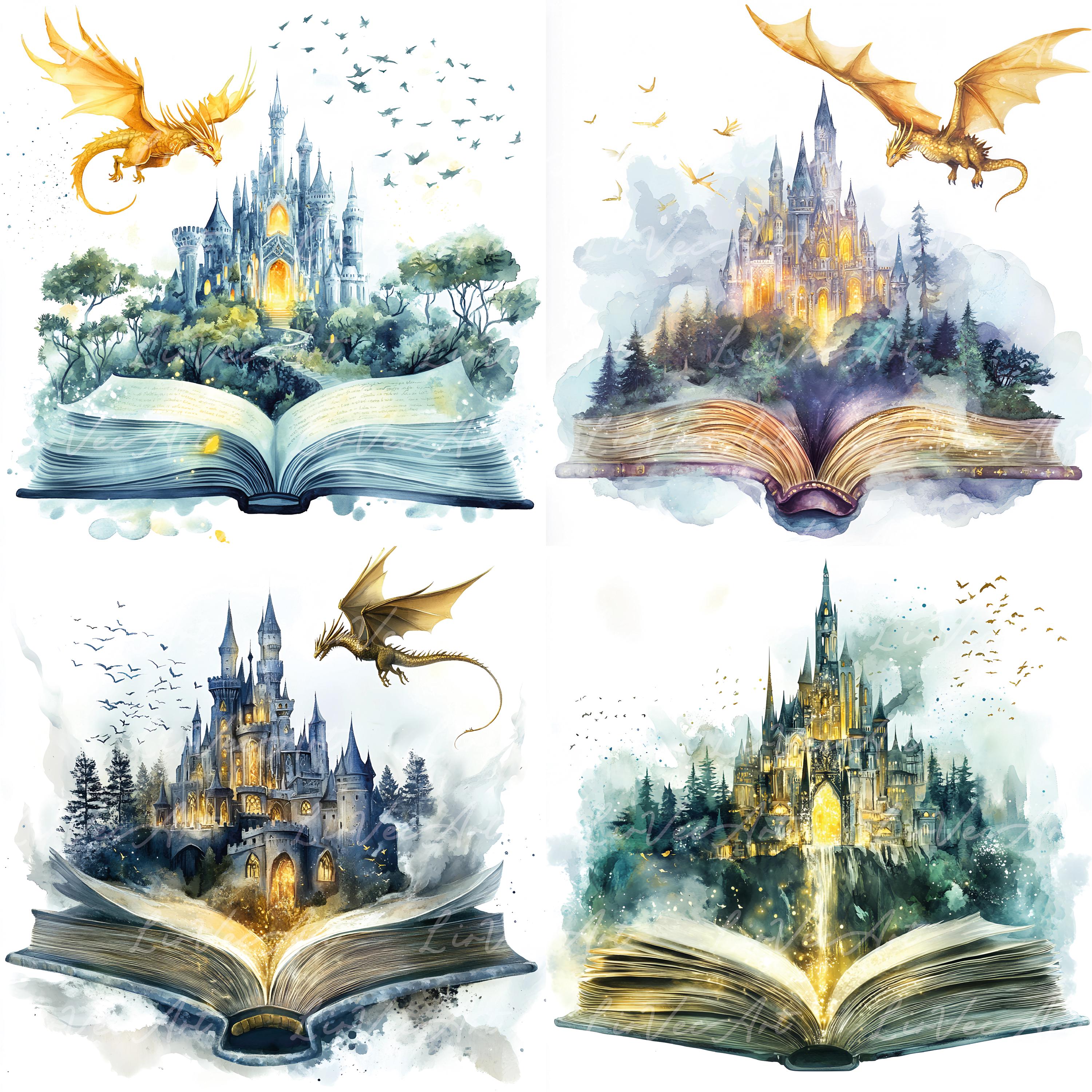 20 Enchanted Fantasy Books – Magical Storybook Clipart, Watercolor Open ...