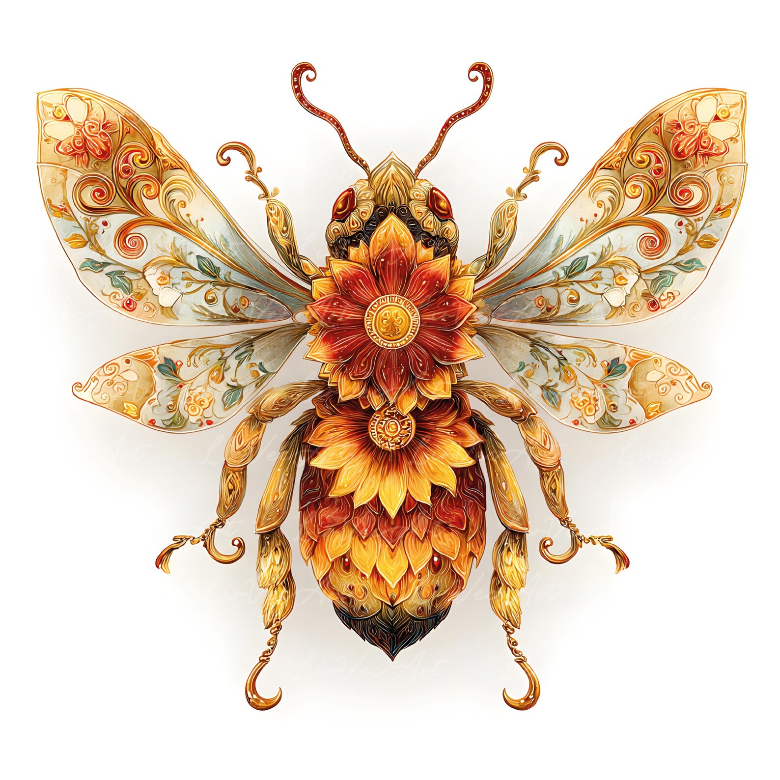 Bee & Bumblebee Clipart – 40 Watercolor Insects With Floral Patterns ...