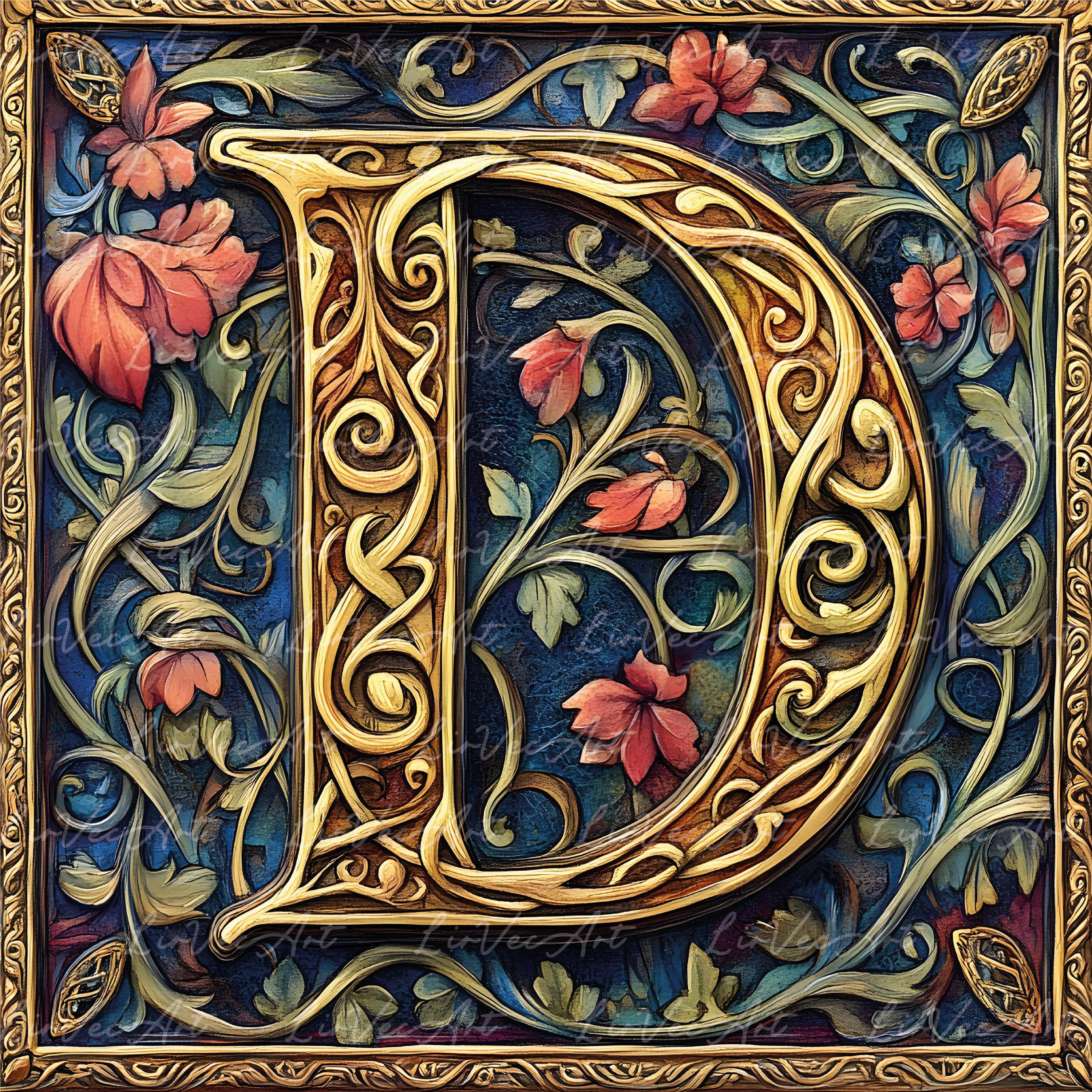 Illuminated Medieval Alphabet and Numbers – Ornate Gold Letters, Floral ...