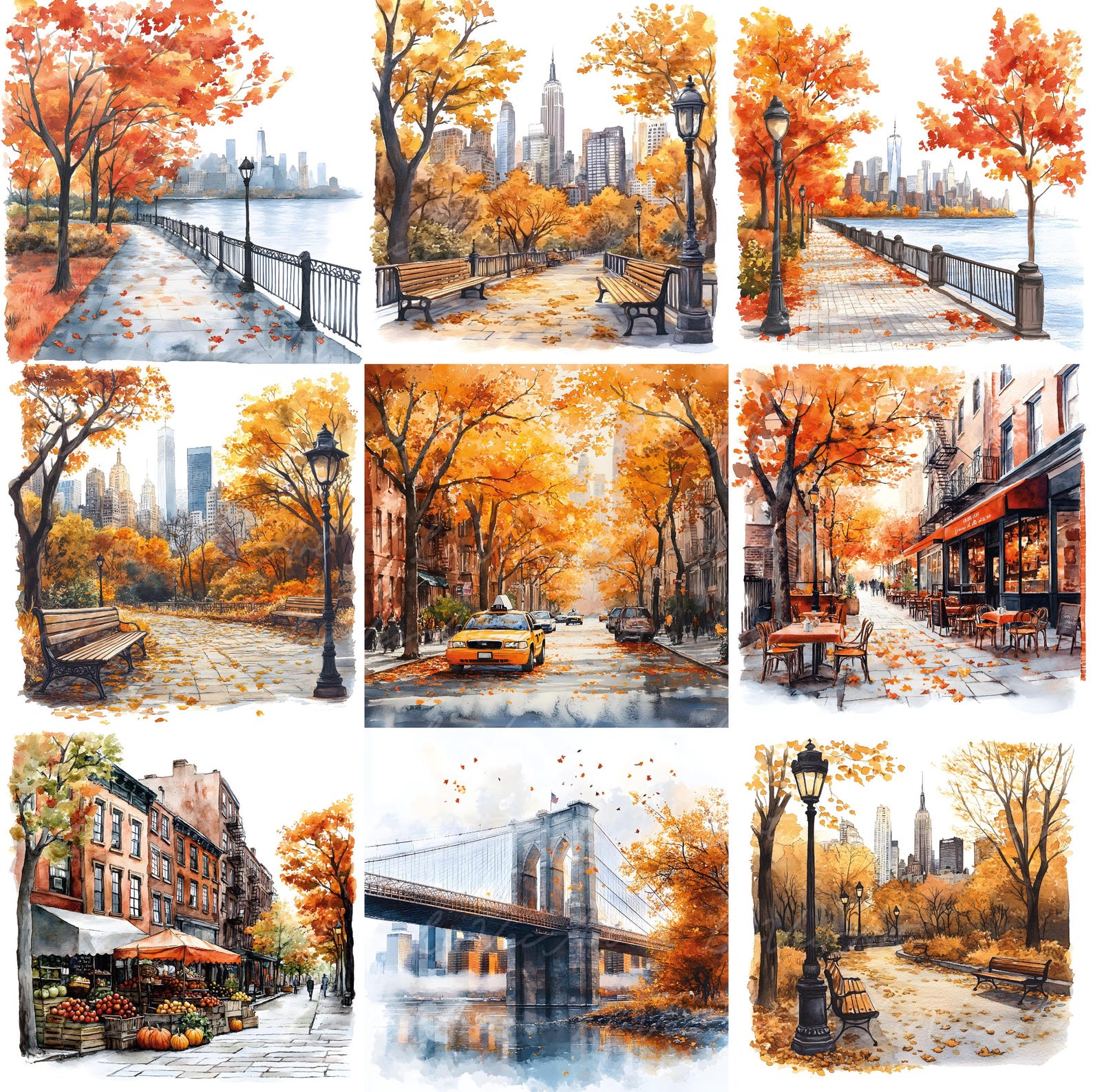Autumn in New York Digital Art Prints – 31 Fall City Scenes With Yellow ...