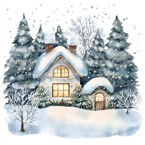 10 Watercolor Christmas Village Clipart Set, Christmas Card Art ...