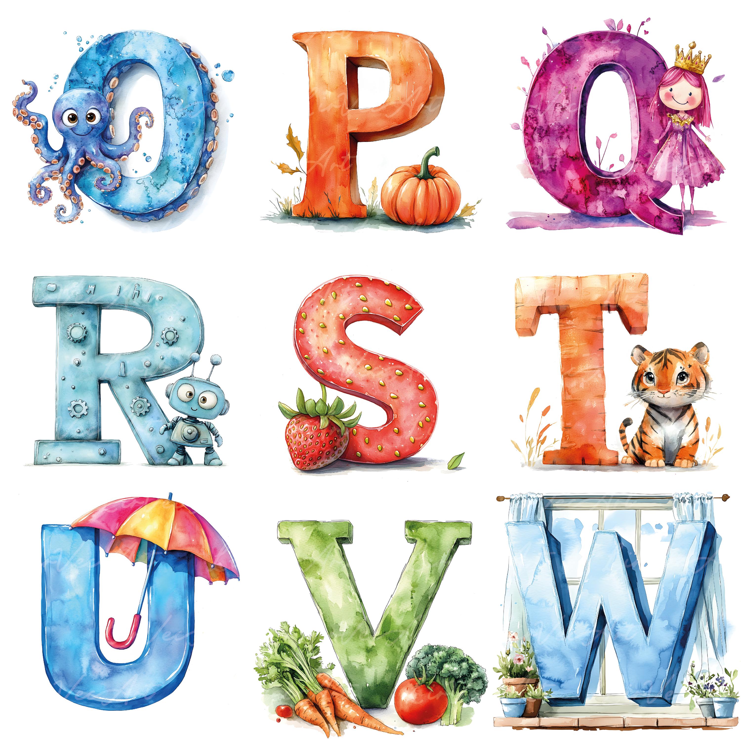 Watercolor Alphabet and Numbers Clipart Set – A to Z and 0-9 – Cute ...