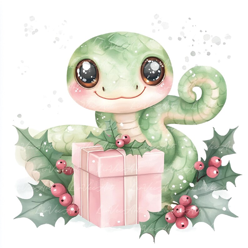 Cute Christmas Snake Clipart Set 10 Watercolor Snake Illustrations for ...