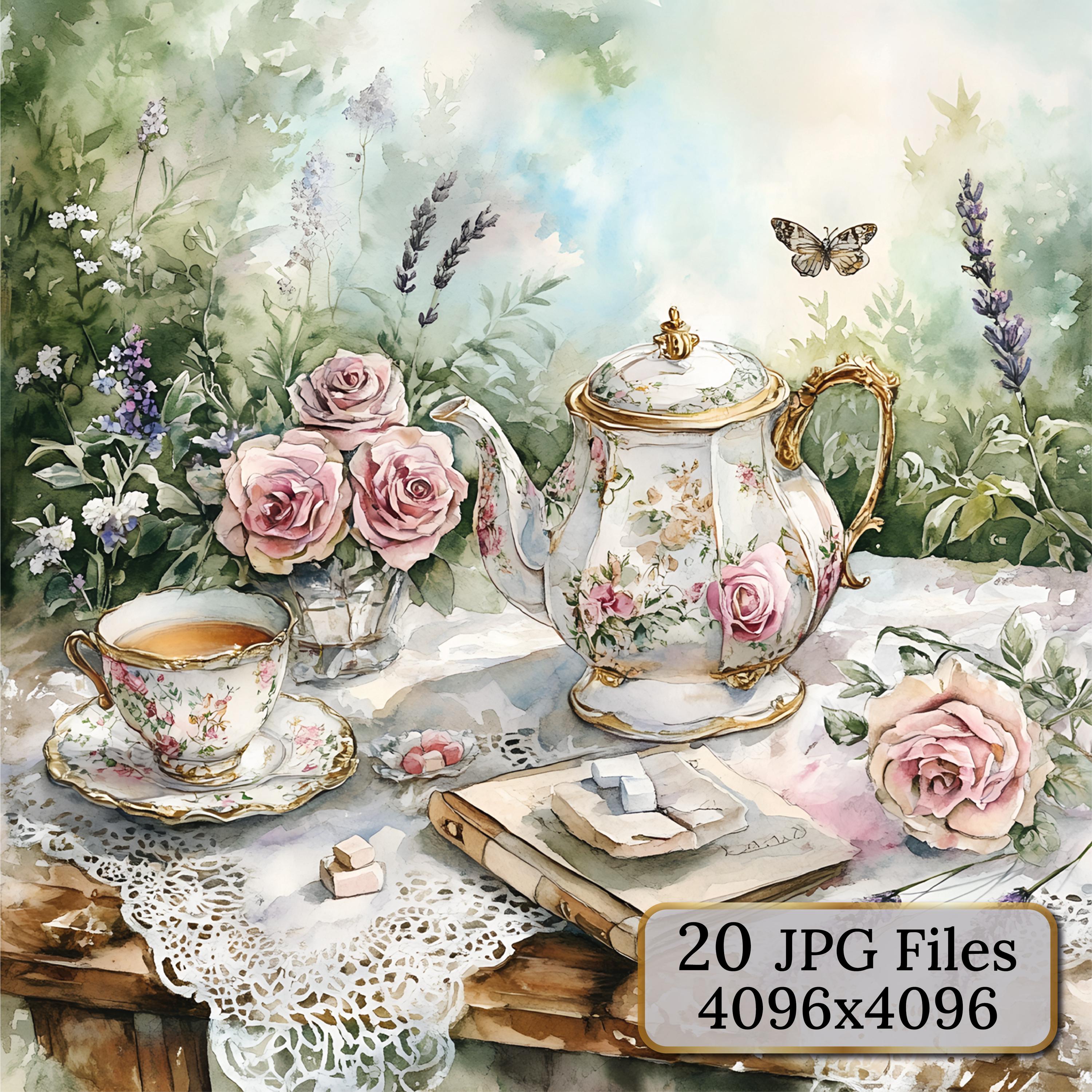 Shabby Chic Tea Set Clipart - 20 Watercolor Vintage Illustrations ...