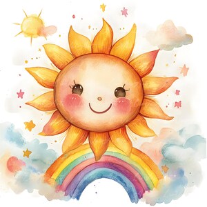 Cute Watercolor Sun Clipart Bundle, 30 Smiling Sun Illustrations With ...