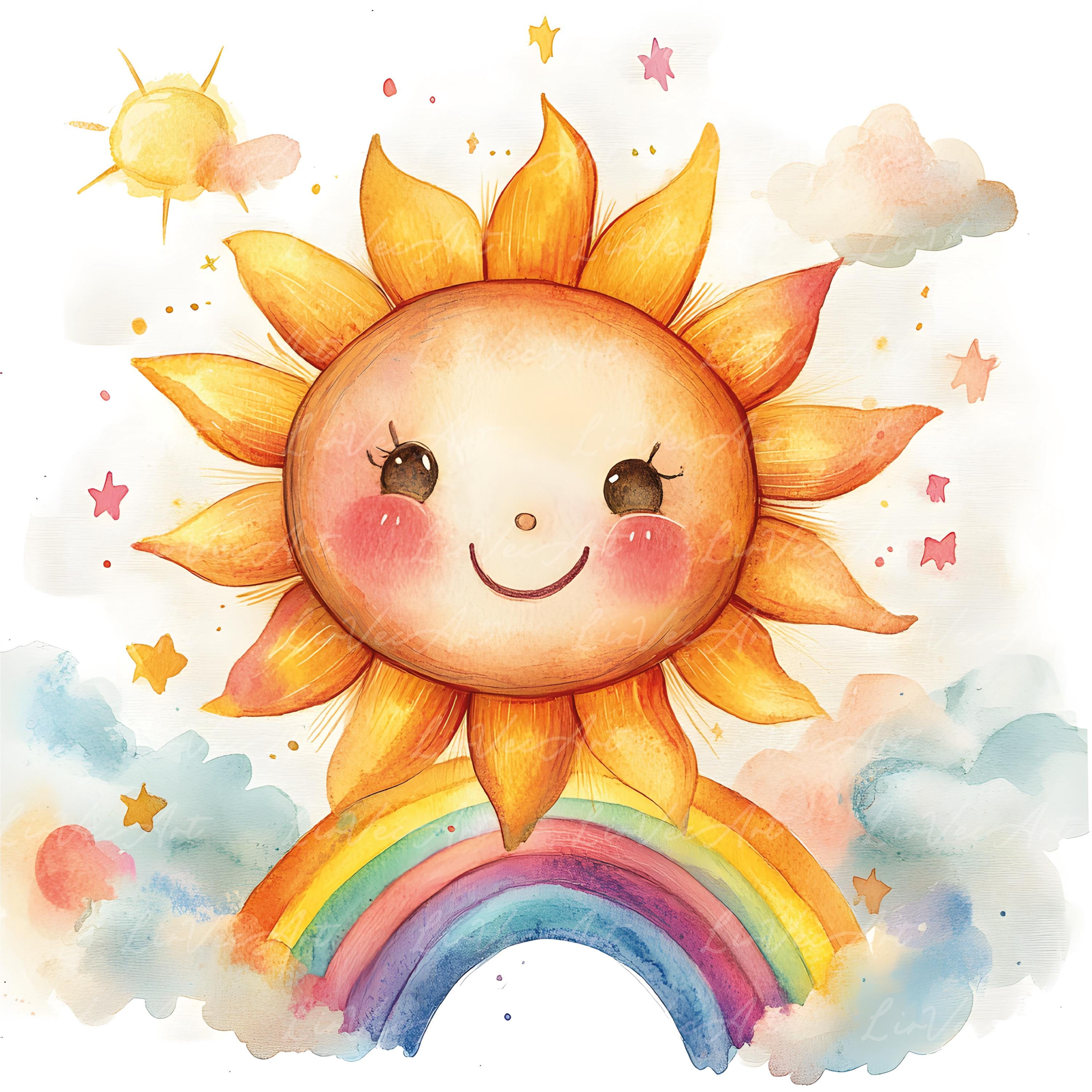 Cute Watercolor Sun Clipart Bundle, 30 Smiling Sun Illustrations With ...