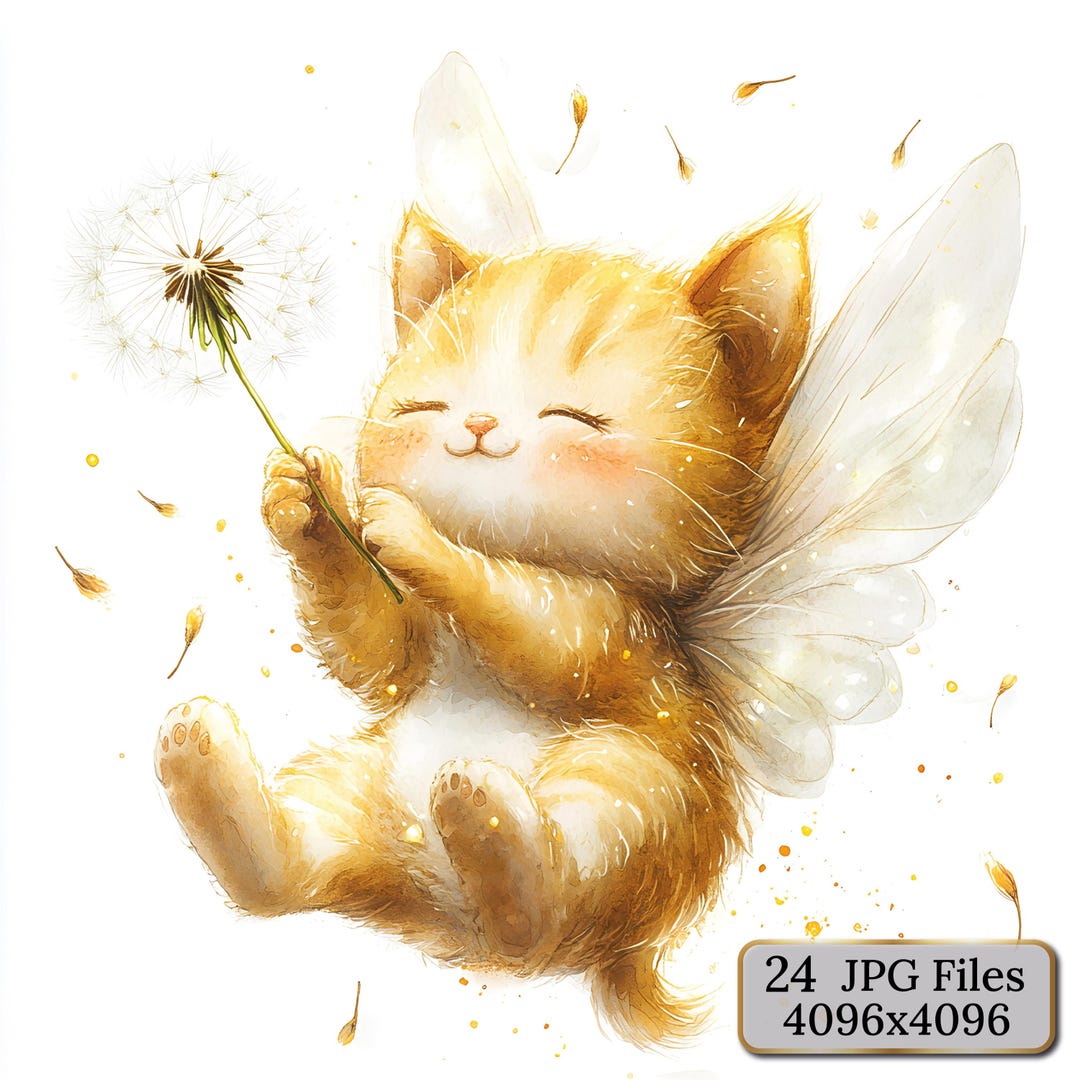 Fairy Tale Kitten Clipart Bundle – 24 Watercolor Fantasy Cats With ...