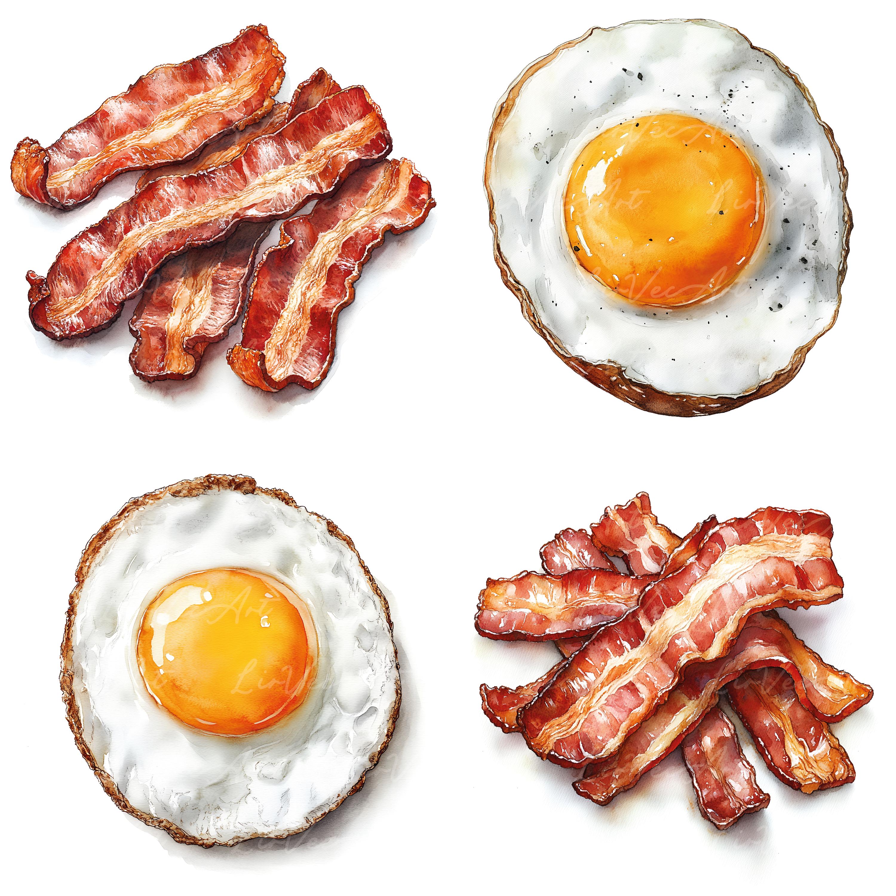 Watercolor Bacon and Eggs Clipart – 23 Breakfast Food Illustrations ...