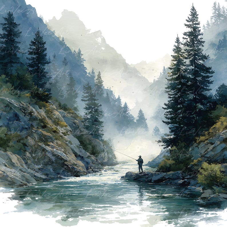 Fly Fishing in Mountain Rivers – 25 Watercolor Trout Fishing Art Prints ...