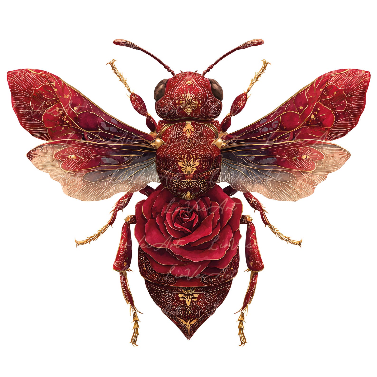 Bee Bumblebee Clipart, 26 Watercolor Insects With Floral Patterns ...