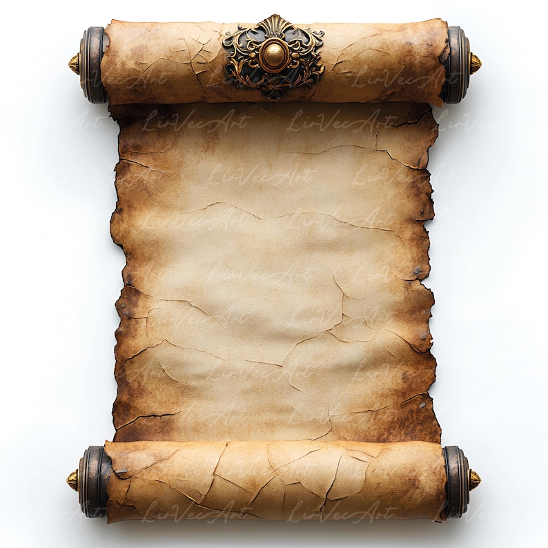 Vintage Scroll Clipart Bundle, 21 Vertical Medieval Parchment Scrolls ...