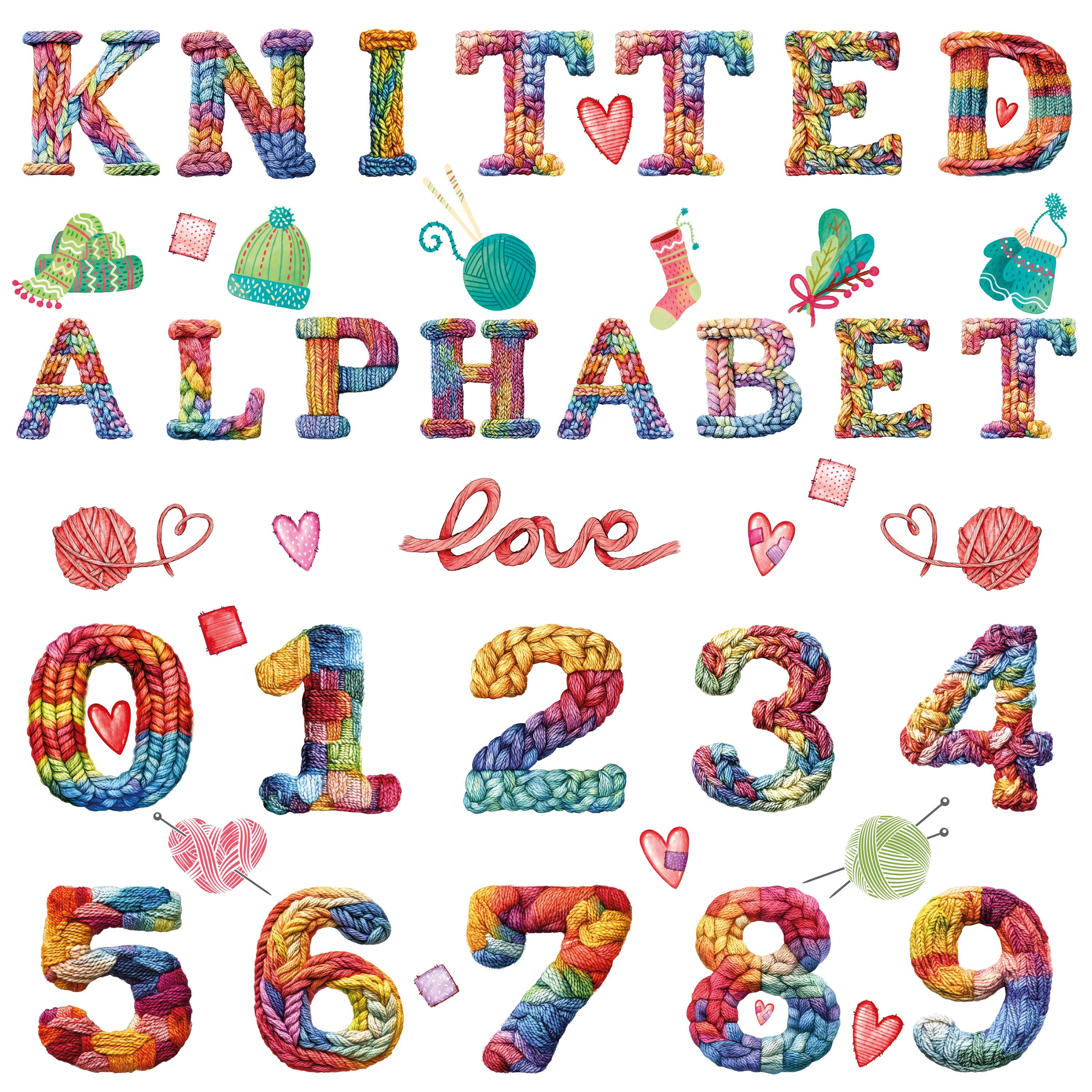 Knitted Alphabet Clipart – Colorful Yarn Letters & Numbers, Cozy Wool ...