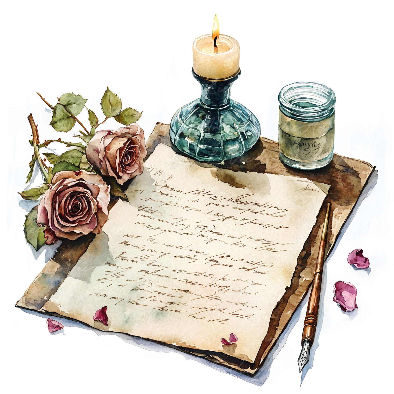 Vintage Writing Clipart Set – 24 Watercolor Illustrations of Aged Paper ...