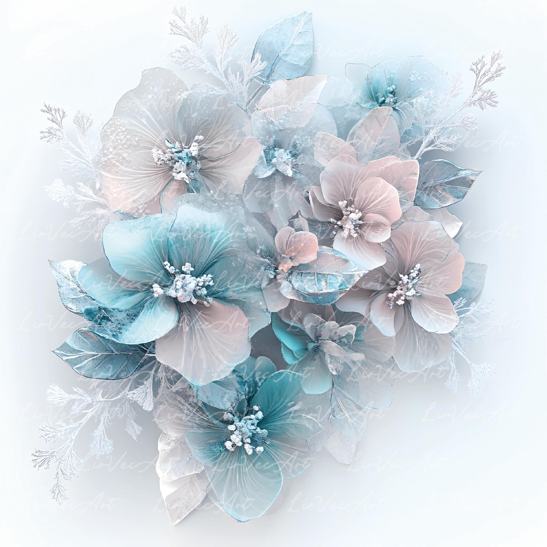 18 Ice Flower Bouquet Clipart Bundle - Watercolor Winter Floral ...