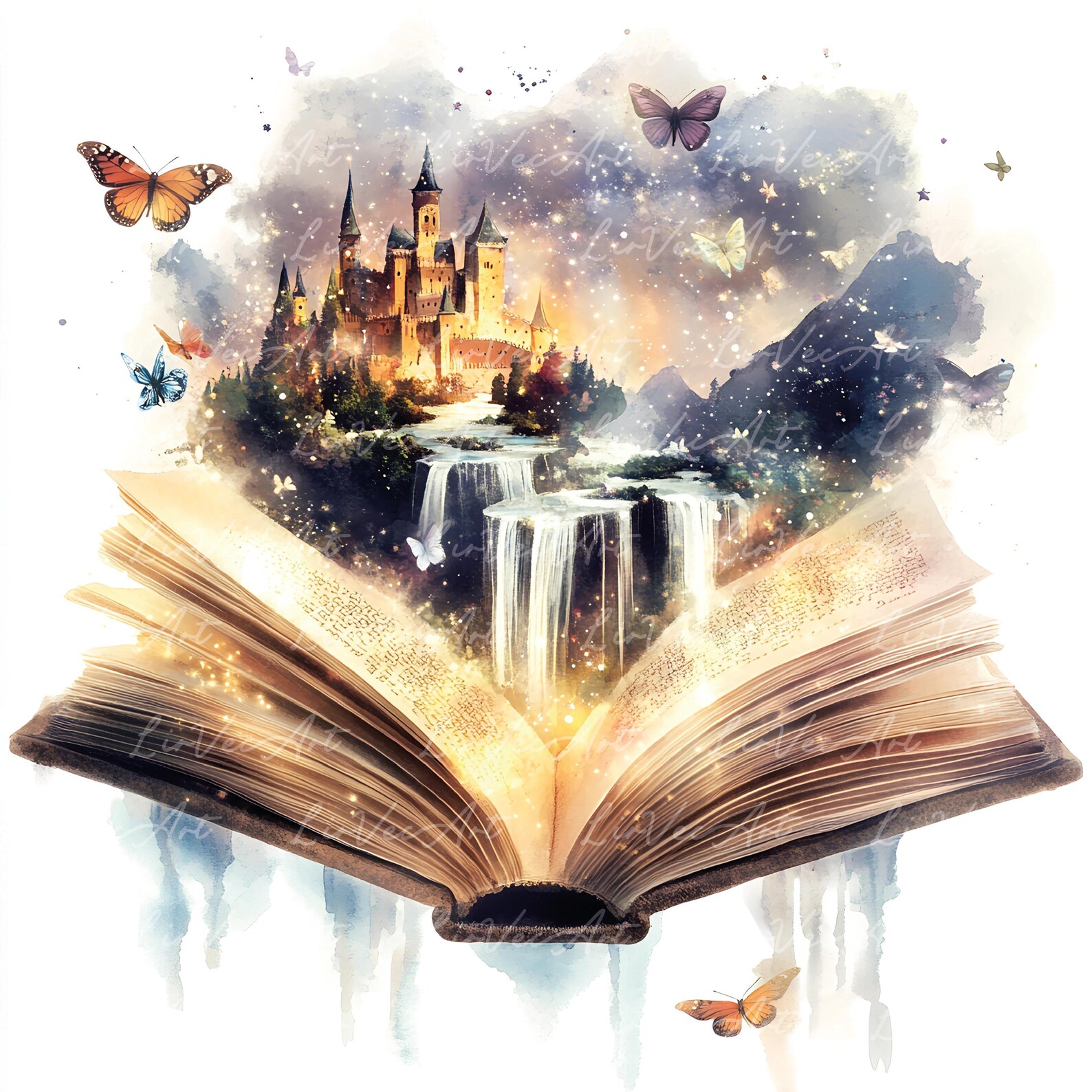 20 Enchanted Fantasy Books – Magical Storybook Clipart, Watercolor Open ...