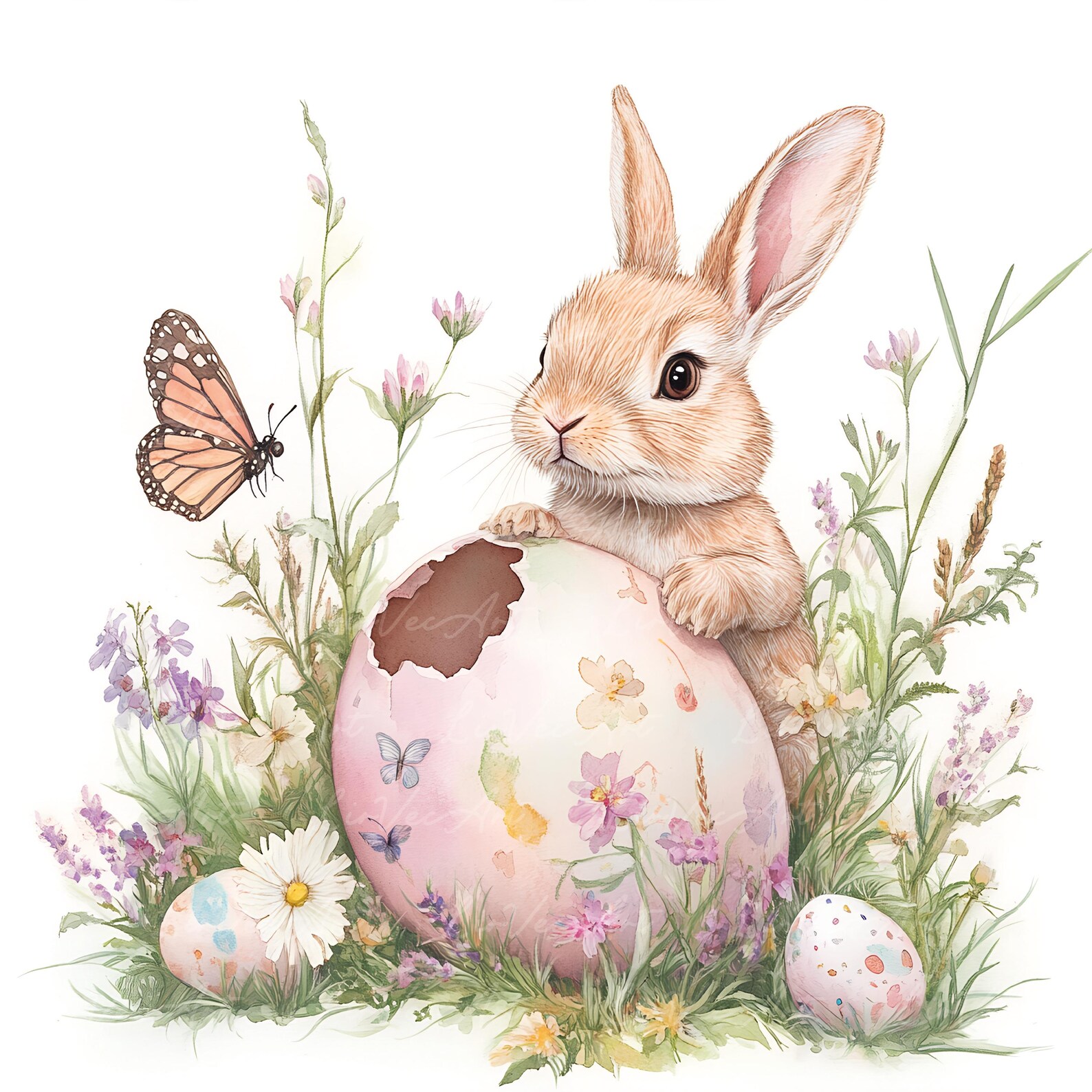22 Watercolor Easter Bunny Clipart Set, Cute Rabbit Illustrations With ...