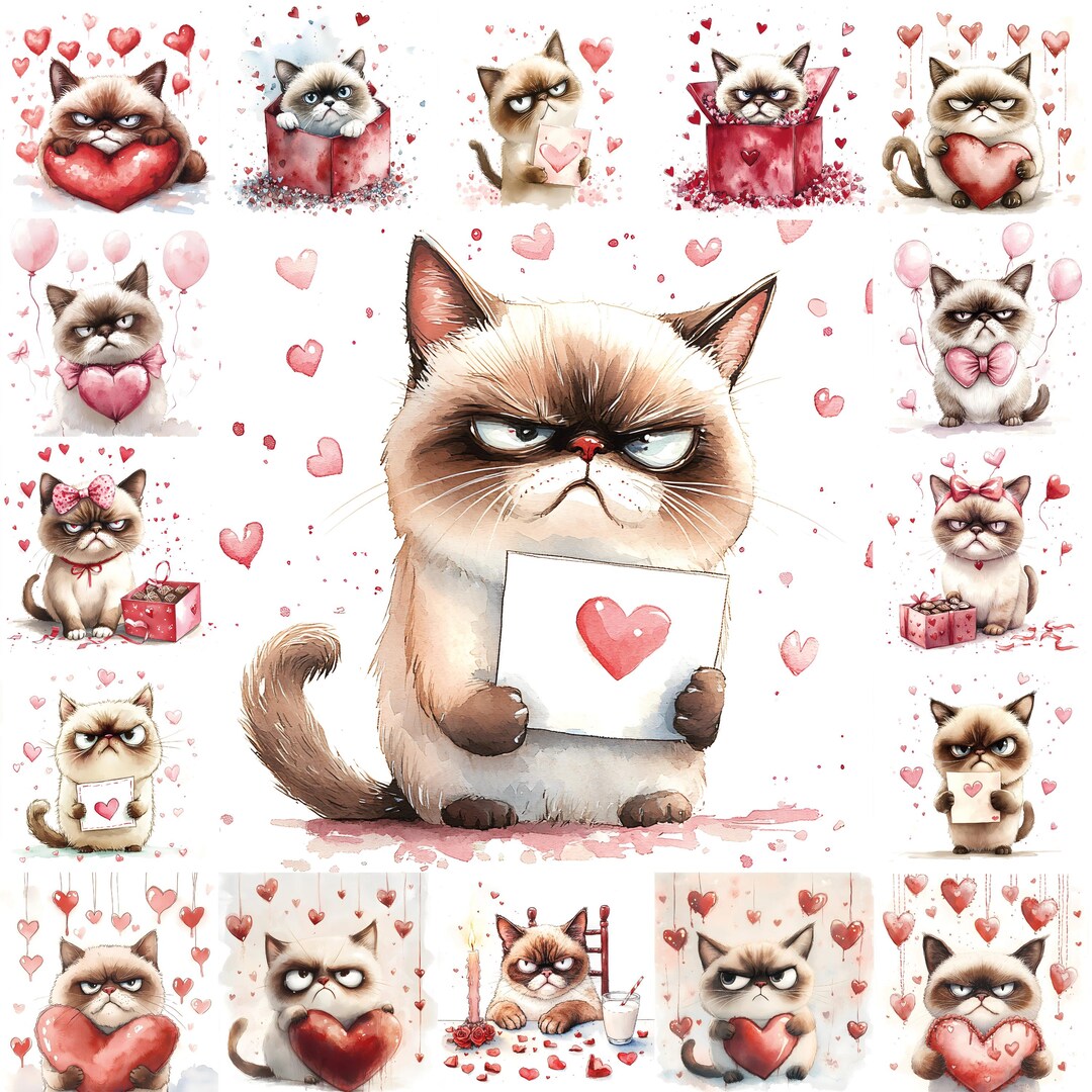 21 Funny Grumpy Valentine's Cats, Sarcastic Anti-valentine Clipart ...