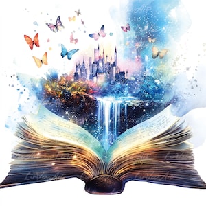 20 Enchanted Fantasy Books – Magical Storybook Clipart, Watercolor Open ...