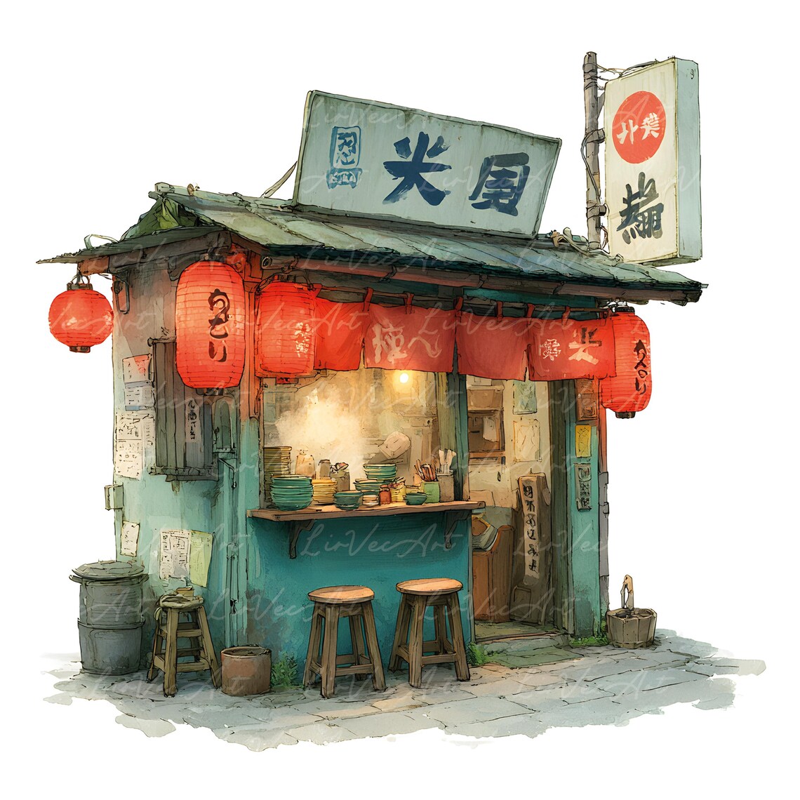 Kawaii Japanese Shop Clipart – 28 Anime-style Watercolor Storefronts ...