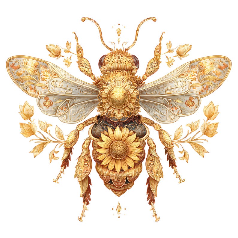 Bee Bumblebee Clipart, 26 Watercolor Insects & Floral Patterns, Ornate ...