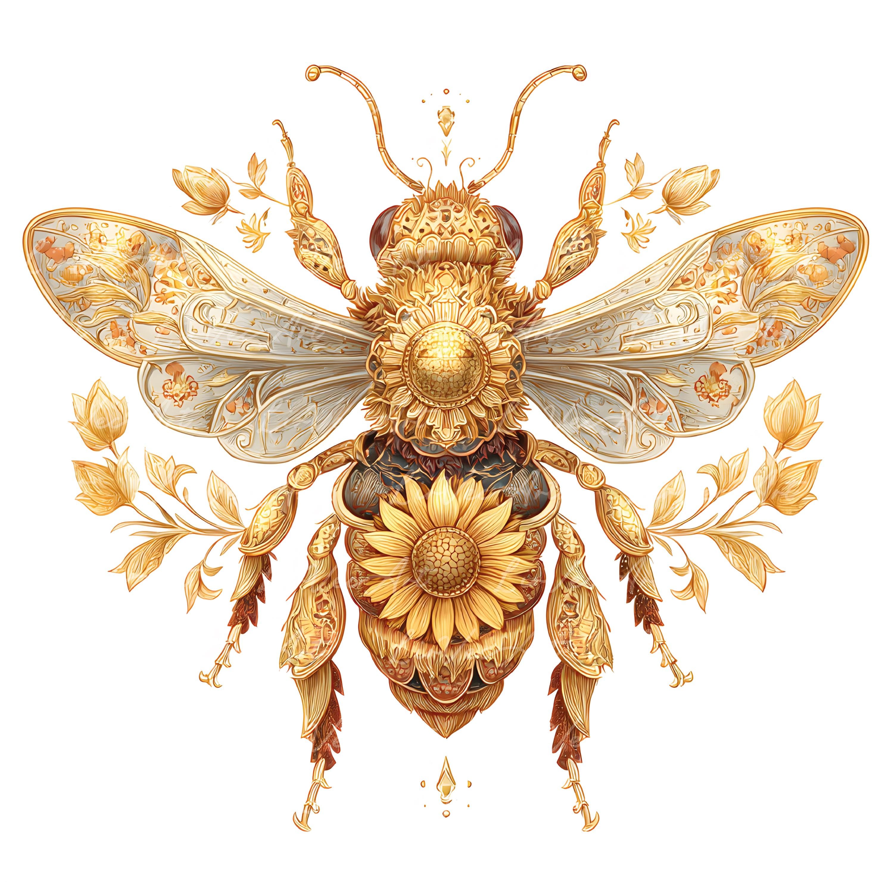 Bee Bumblebee Clipart, 26 Watercolor Insects & Floral Patterns, Ornate ...