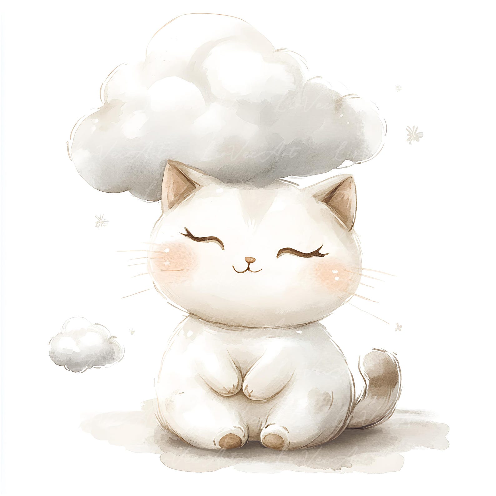 24 Cloud Cats Clipart, Watercolor Cute Kittens Made of Clouds and Moon ...