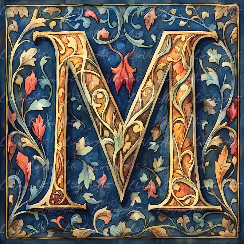 Illuminated Medieval Alphabet and Numbers – Ornate Gold Letters, Floral ...