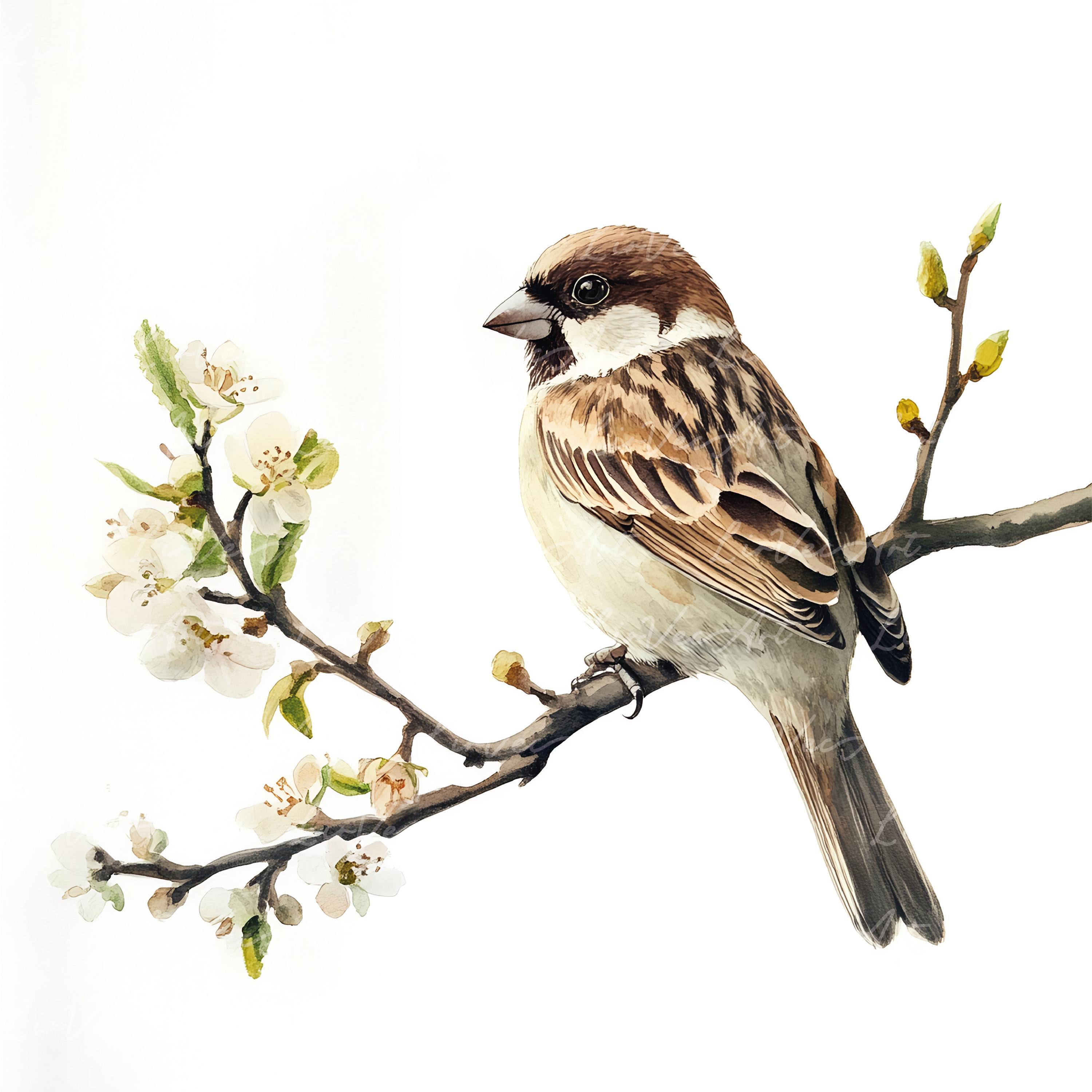 Spring Sparrows – 21 Watercolor Clipart, High-resolution Birds, Spring Clipart, Commercial Use ...