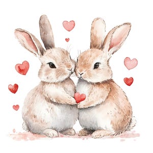 Watercolor Love Bunnies Clipart – 19 Romantic Bunny Couple ...