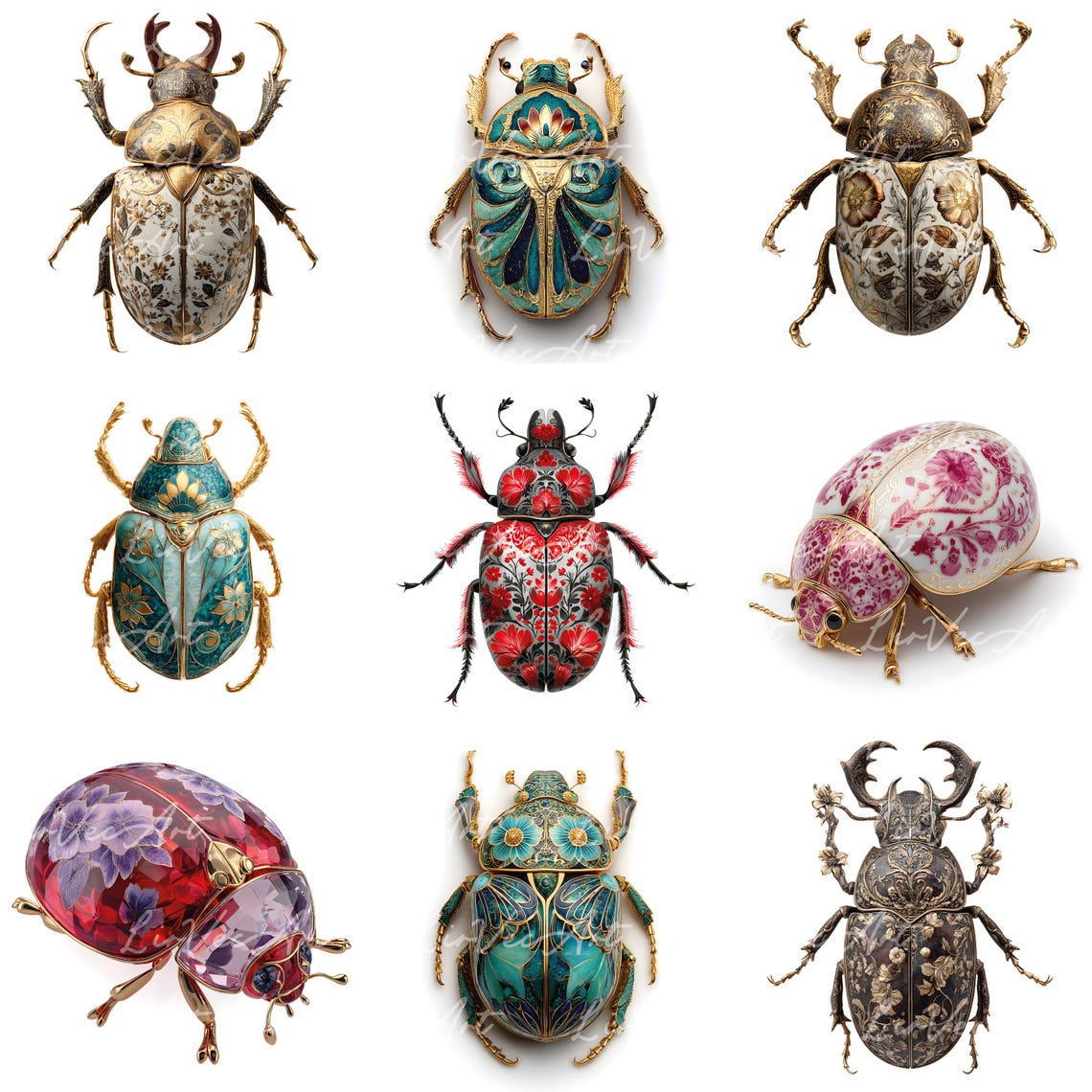 Jewelry Beetles Clipart Set – 40 Ornamental Insects With Floral ...