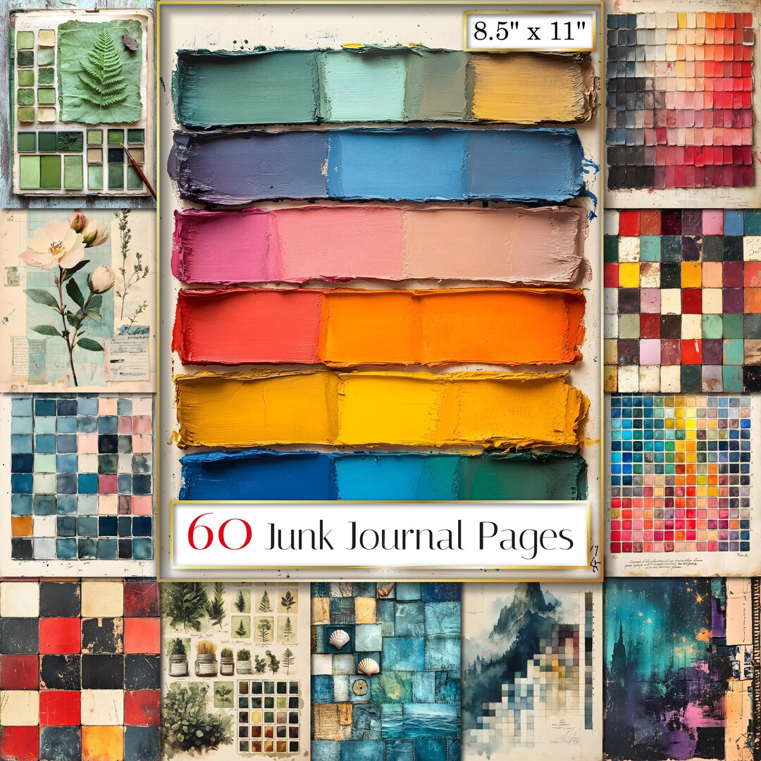 60 Watercolor Color Palette Junk Journal Pages, Vintage Swatchbook ...