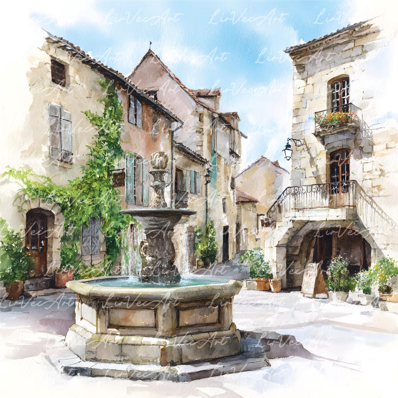 33 Watercolor French Houses Clipart, Provence Stone Homes, Paris ...