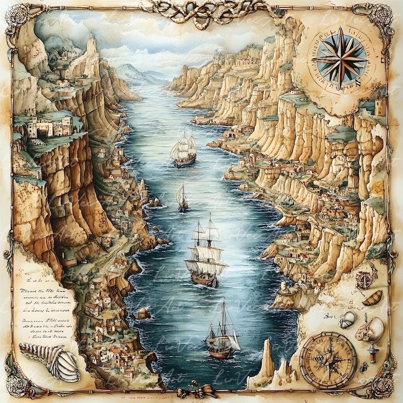 30 Vintage Nautical Explorer Maps Clipart – Old World Sea Charts ...
