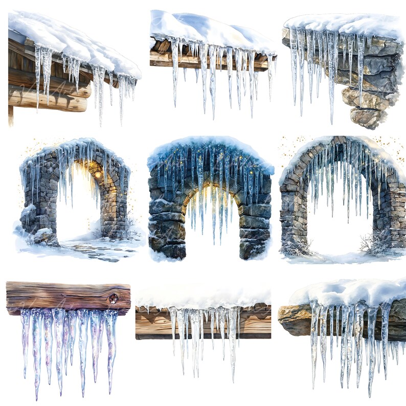 Watercolor Icicles Clipart Set – 45 Winter Frozen Roof, Snowy Branch ...