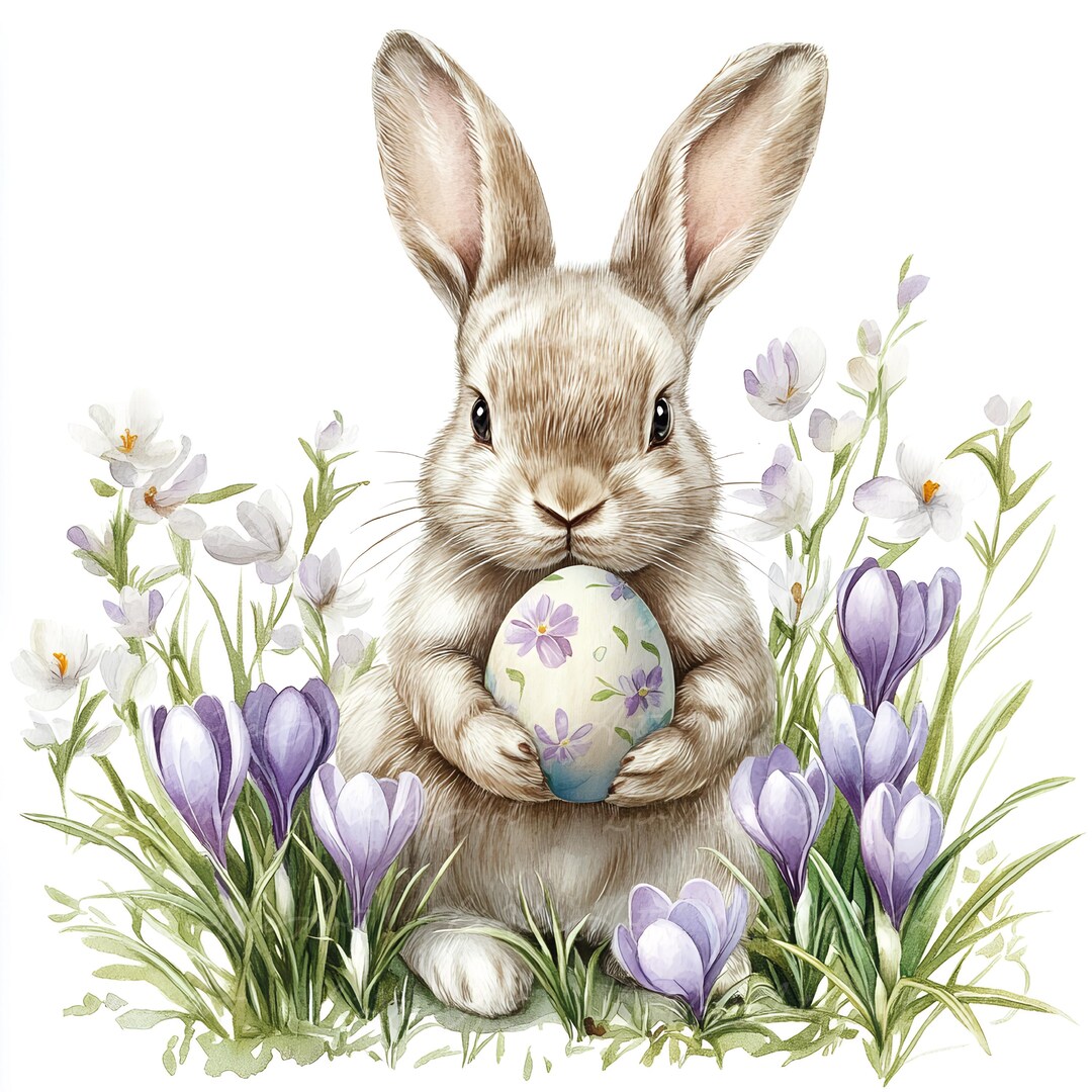 22 Watercolor Easter Bunny Clipart Set, Cute Rabbit Illustrations With ...