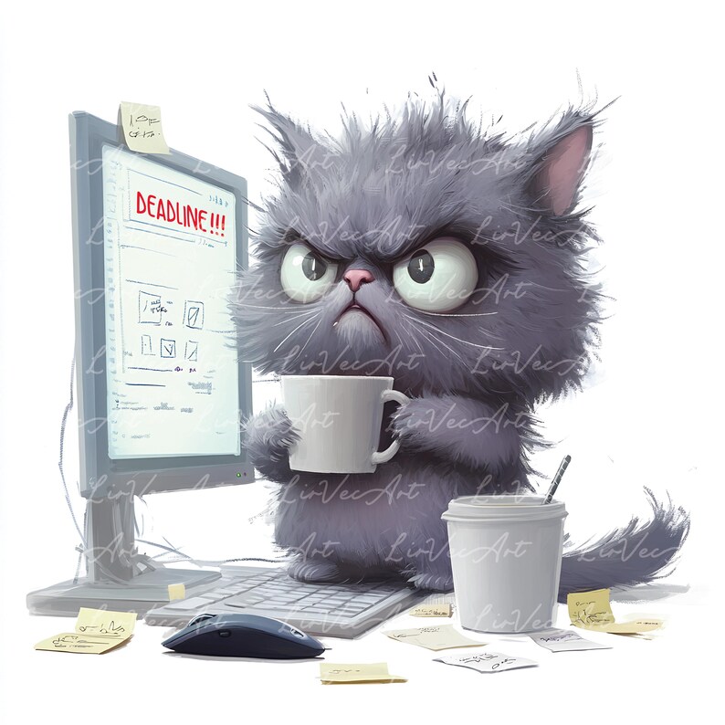 18 Grumpy IT Cat Clipart Set - Funny Programmer and Sysadmin Digital ...