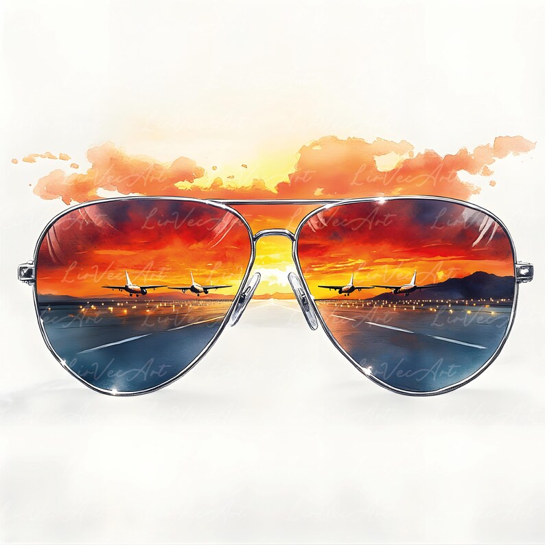 Aviator Reflections – 35 Realistic Watercolor Pilot & Sunglasses Art ...