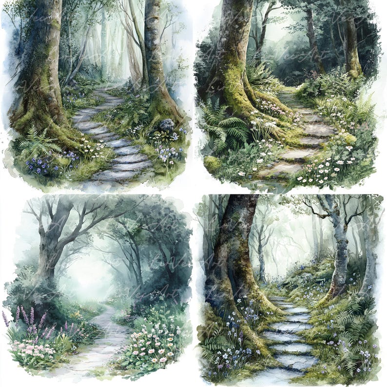 Enchanted Forest Paths – 20 Watercolor Clipart JPG | Mystic Woodland ...