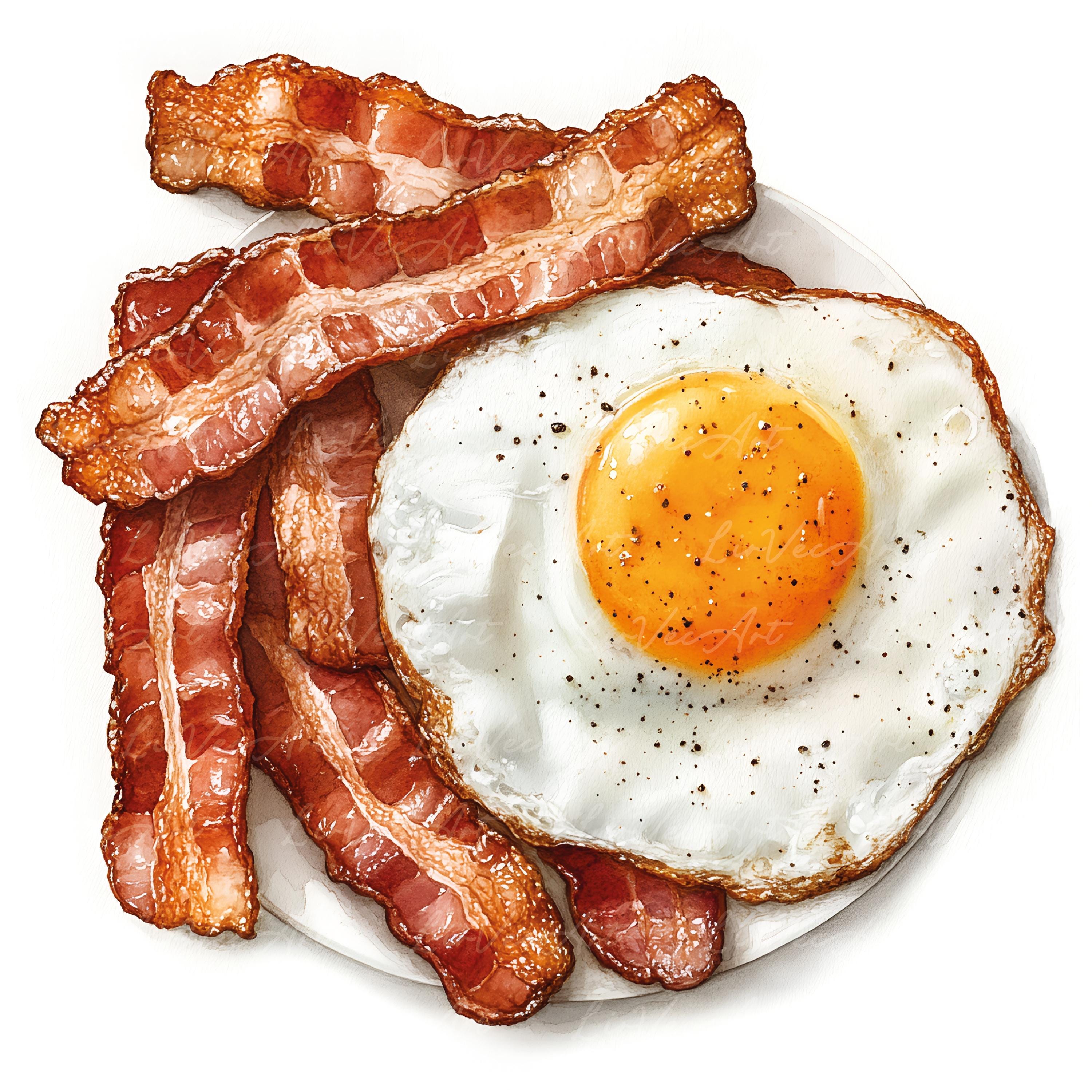 Watercolor Bacon and Eggs Clipart – 23 Breakfast Food Illustrations ...