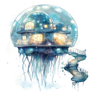Underwater Fantasy Houses Clipart – 28 JPG Ocean Homes: Coral, Shell ...