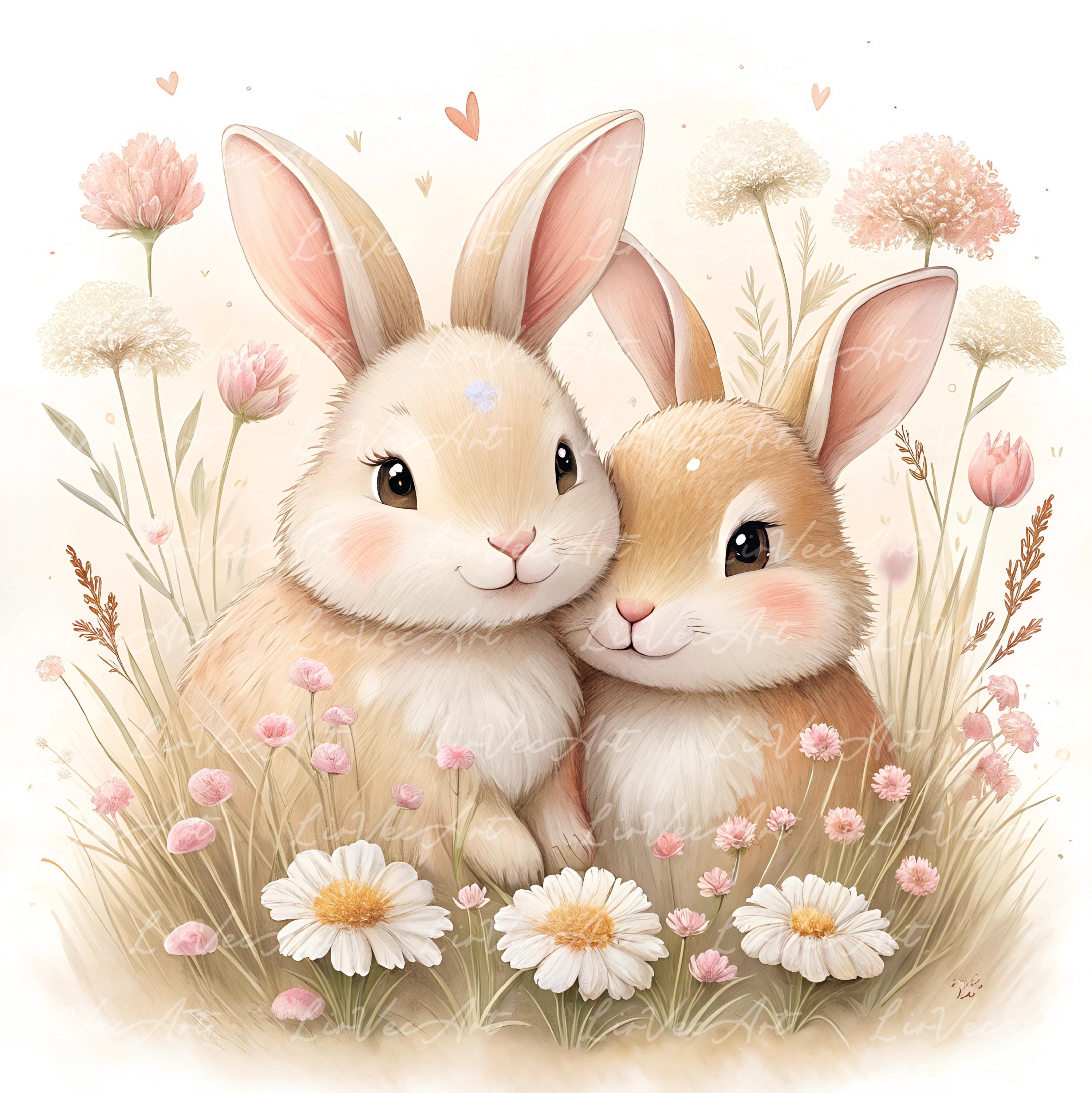 Watercolor Love Bunnies Clipart – 19 Romantic Bunny Couple ...