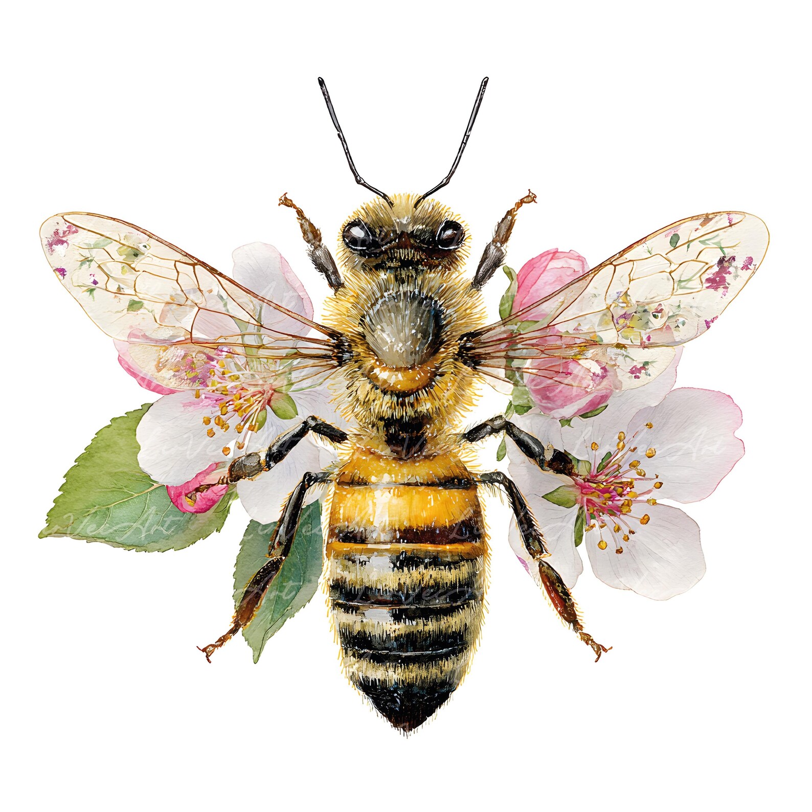 Bee Bumblebee Clipart, 26 Watercolor Insects & Floral Patterns, Ornate ...
