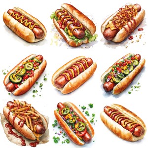 Hot Dog Watercolor Clipart Bundle – 25 Juicy Fast Food Illustrations ...